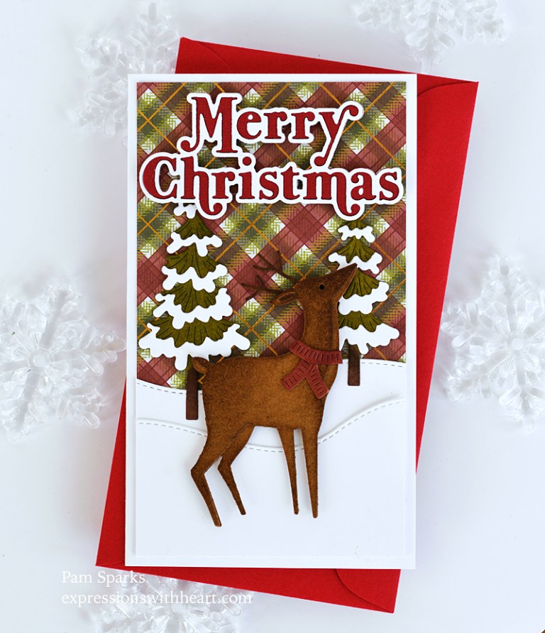poppystamps Pondering Layered Deer in the Iced Pine Trees Mini Slimline ...
